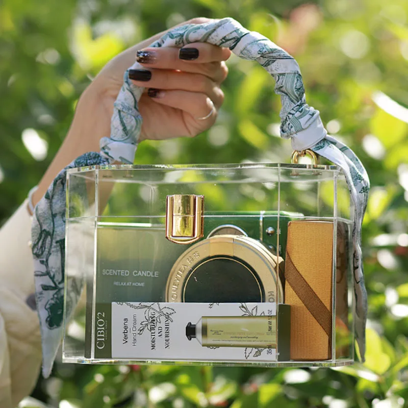New Fashion Acrylic Women's Bag Golden Handheld Transparent Box Bag ...