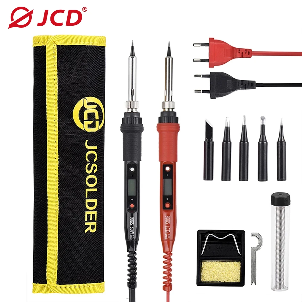 JCD Electric Soldering Iron Kit 80W LCD Digital Display Adjustable ...