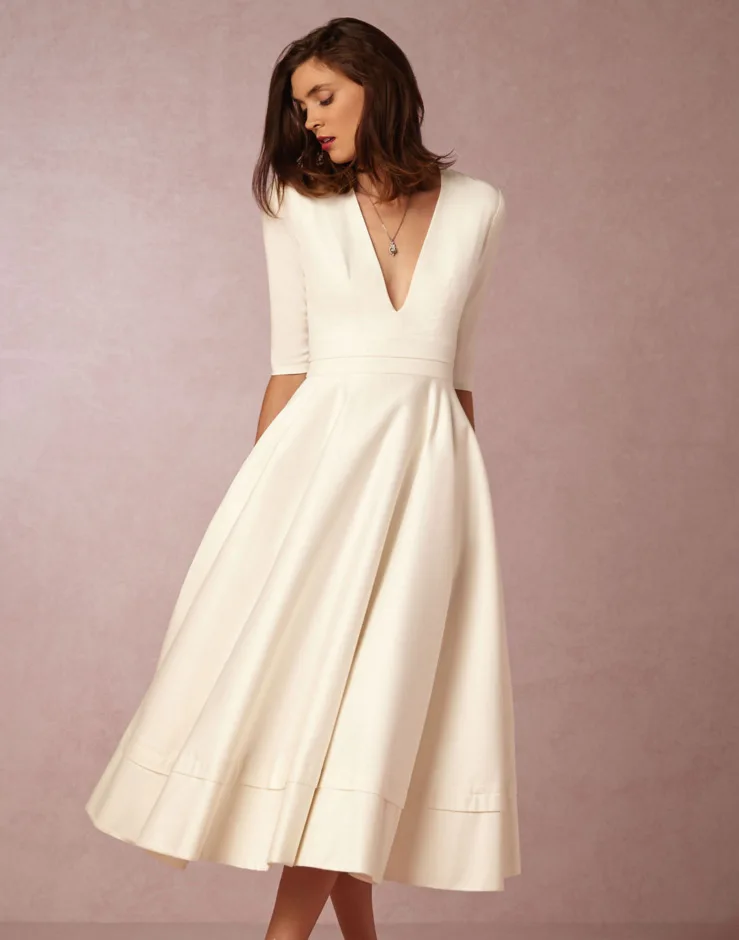 Spring and Summer New Ladies High-end Sexy Deep V Mid-sleeve Dress ...