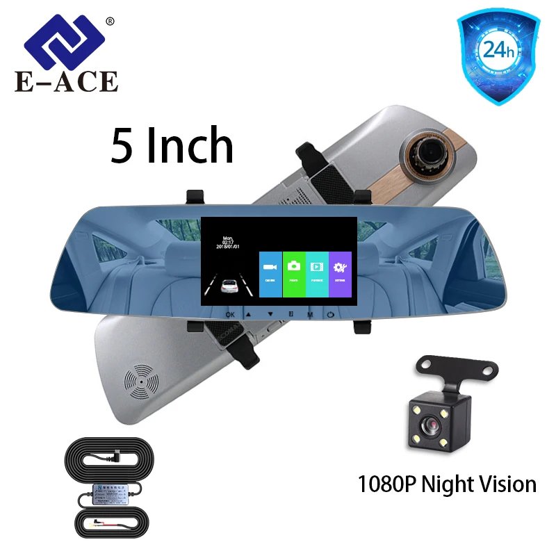 E-ACE-Car-Mounted-Rearview-Mirror-5-Inch-Touch-Screen-Dash-Cam-Dual ...