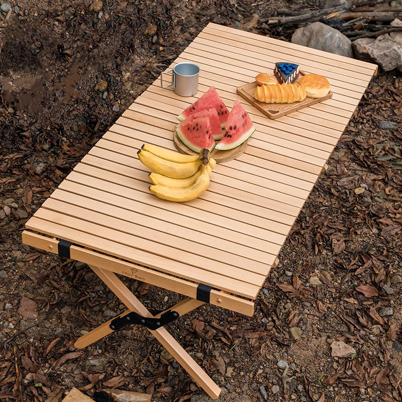 Outdoor Beech Egg Roll Table Picnic Camping Folding Table BBQ Potluck ...