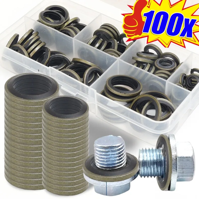100pcs Car Engine Oil Pan Seal Screw Washers Set M6 M8 M10 M12 M14 M16 ...