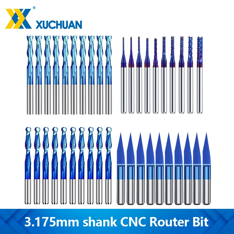 3.175mm Shank CNC Engraving Bit Kit 10-80pcs Milling Cutter Carbide End ...