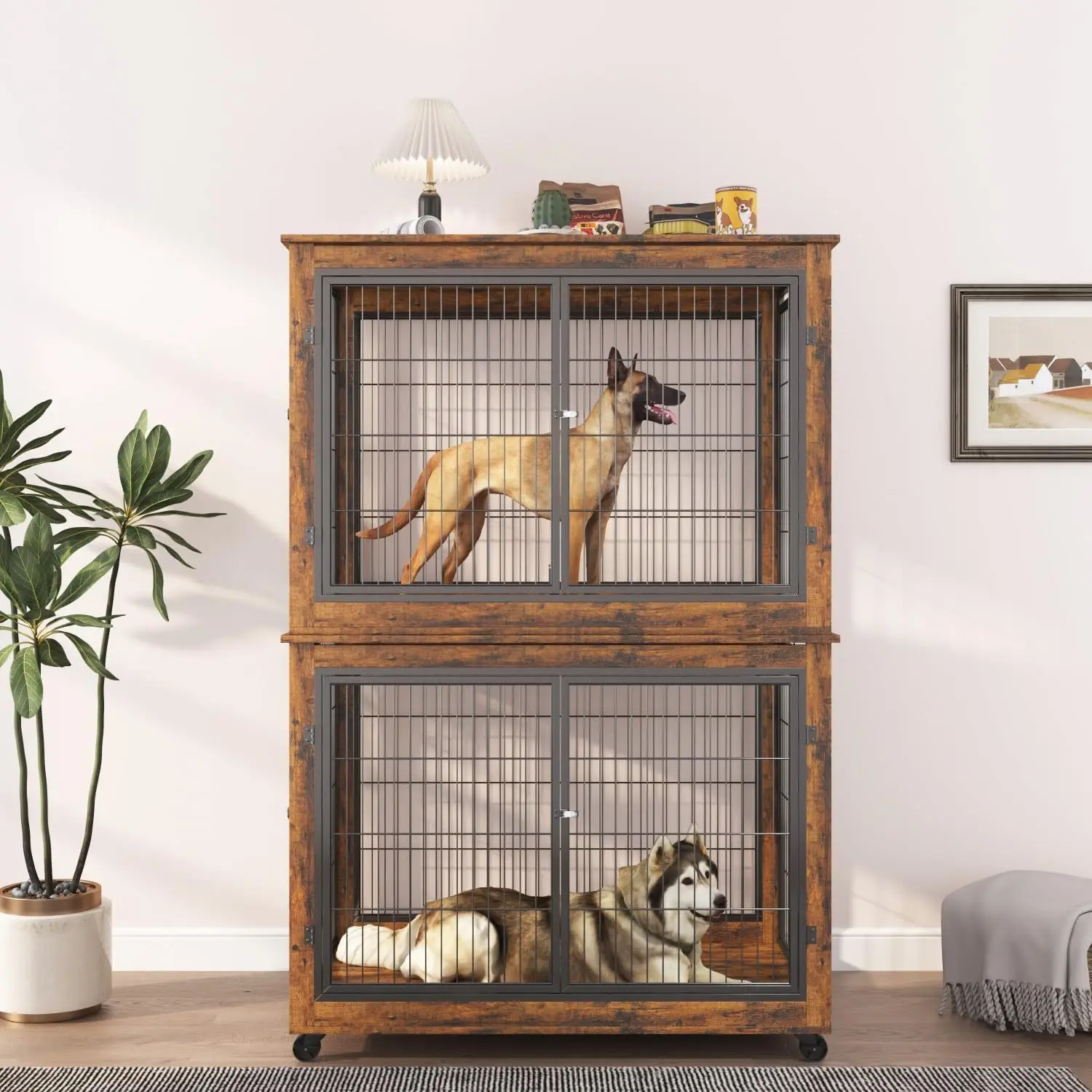 Stacking Dog Crate Indoor Small and Medium Double Layer Mother and ...