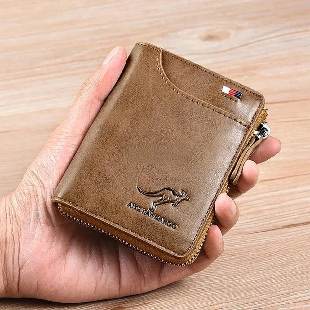 Cartera-de-canguro-con-bloqueo-RFID-para-hombre-billetera-de-cuero-PU ...