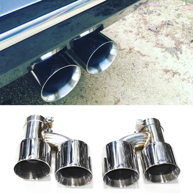 1 Pair Car Univeral Exhaust Tip H Type Dual Tips 304 Stainless Steel ...