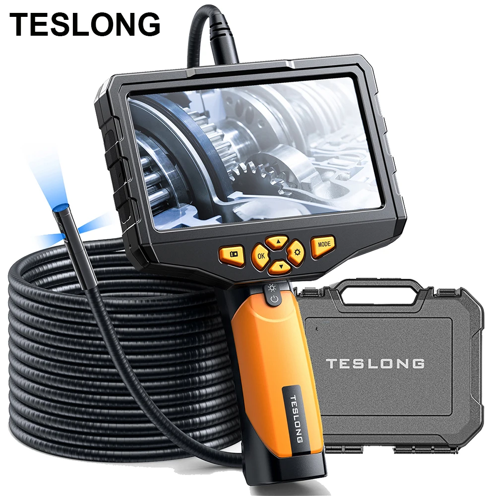 TESLONG LCD 디지털 보어스코프, 트리플 렌즈 산업용 내시경, 자동차 검사 카메라, 5.0 인치, 8mm, 1080P ...