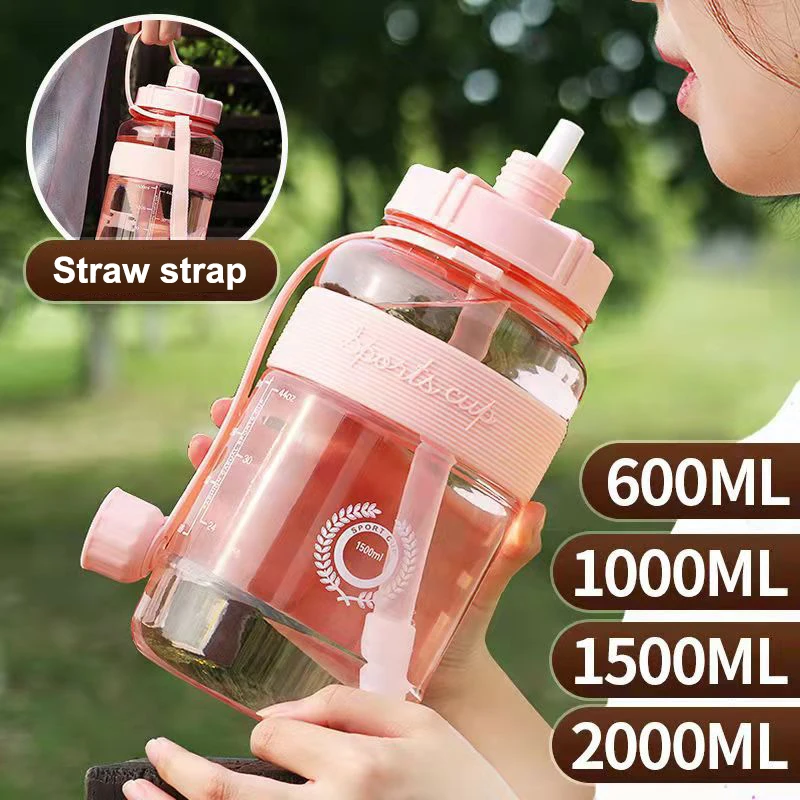 600ml-1000ml-1500ml-2000ml-Summer-Big-Water-Bottle-with-Straw-Large-Capacity-School-Gym-Sports ...
