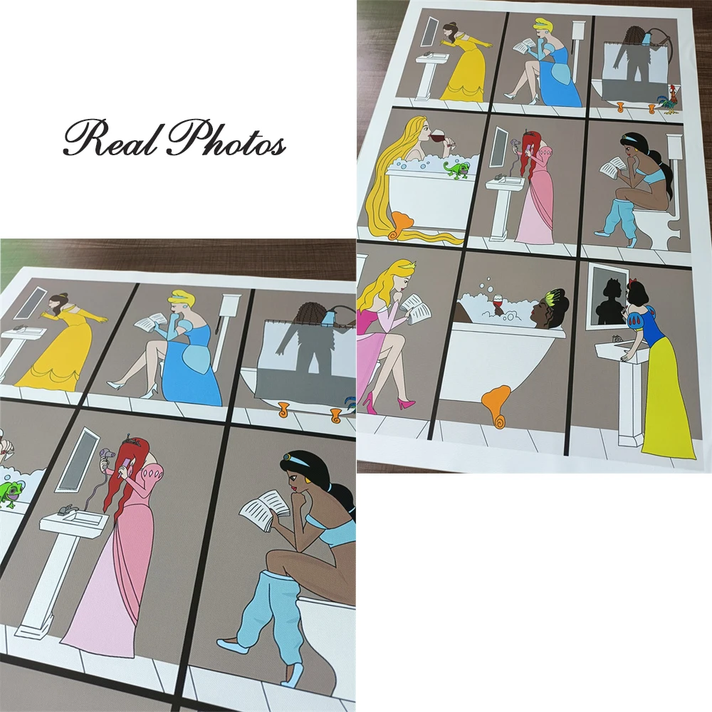 Funny Disney Princess Bathroom Collage Print Poster Interesting Toilet ...