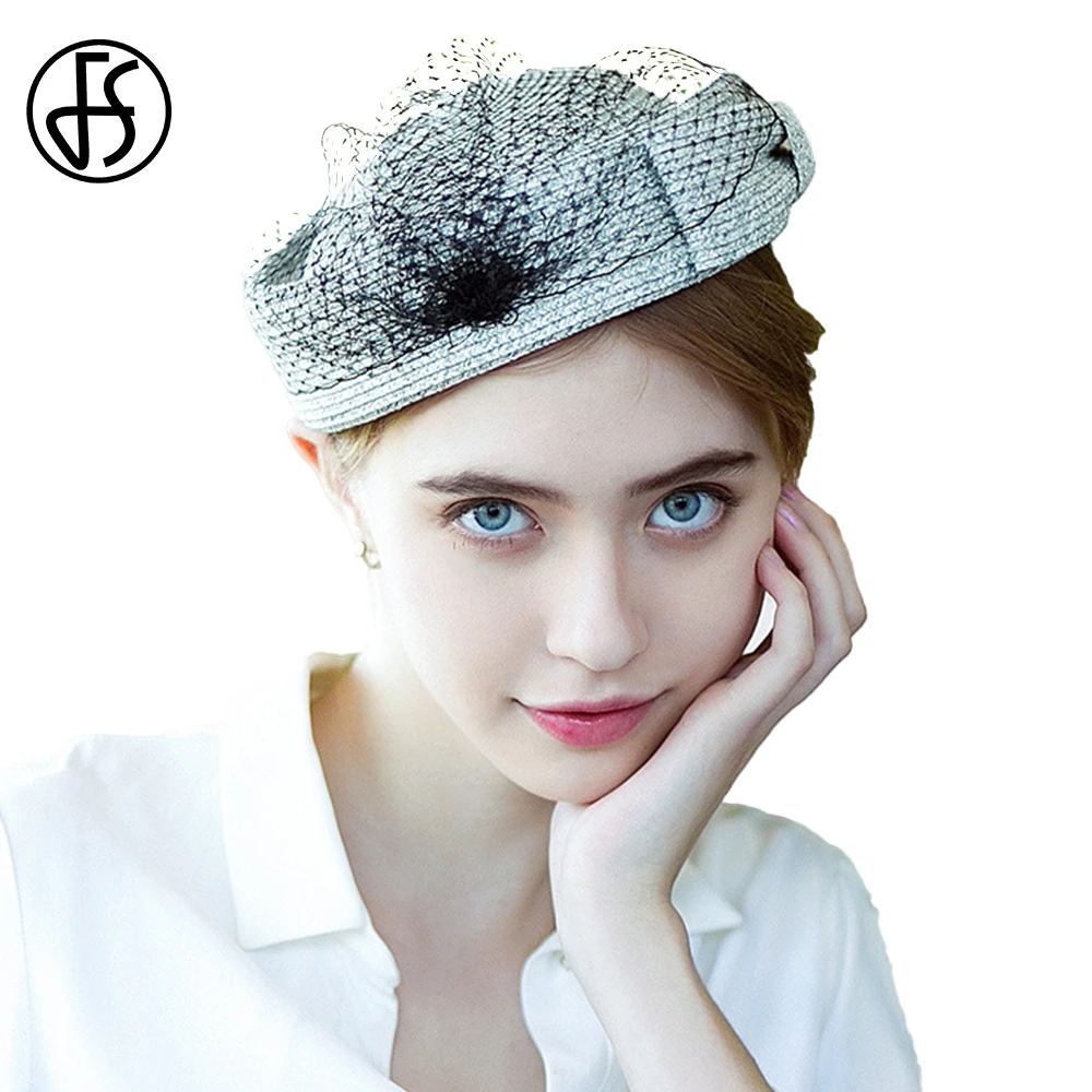 Fs Summer Straw Beret Hats For Women Wedding Ceremony Breathable Hair ...