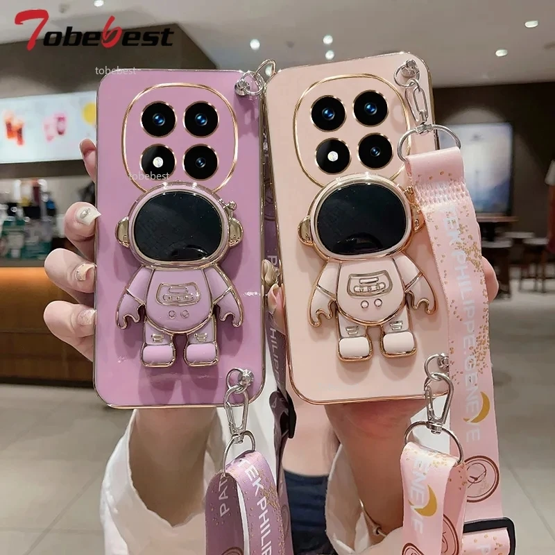 Crossbody Lanyard Astronaut Bracket Plating Case for Xiaomi Redmi 14C ...