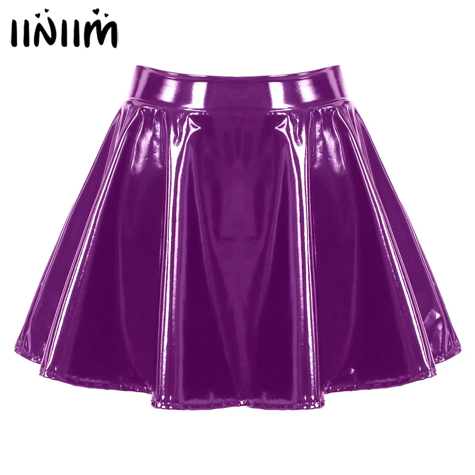 Womens Glossy Patent Leather Flared Miniskirt Dance Performance ...