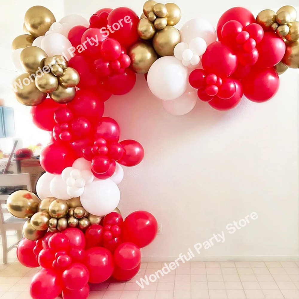 142Pcs Red White Balloon Kit Arch Garland Metallic Gold Balloons Baby Shower Anniversary Wedding ...