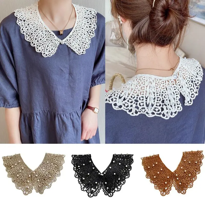 Hollow-Pearl-Detachable-Fake-Collar-Ladies-Shawl-Wrap-Embroidered-False ...