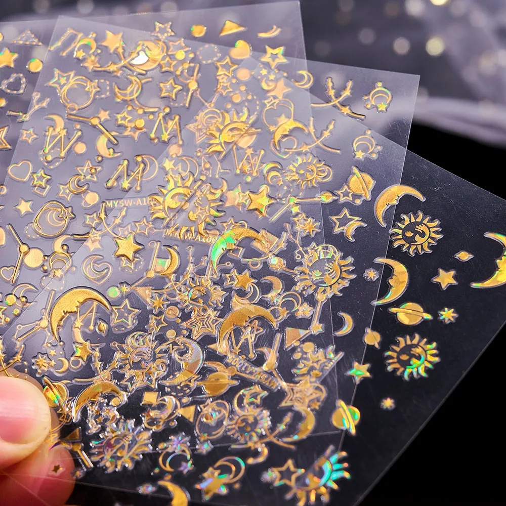 6-Sheets-Kit-Nail-Art-Adhesive-Gold-Color-Sticker-Sheets-Moon-Star ...