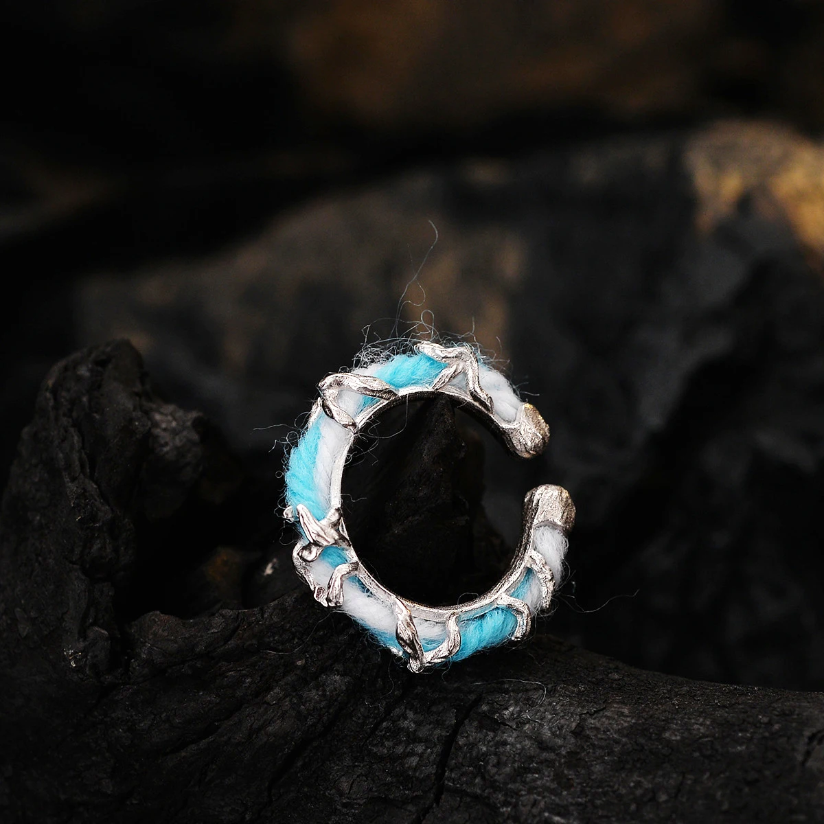 Amaiyllis S925 Sterling Silver Minimalist Textured Rattan Index Finger ...