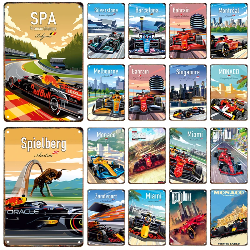 Modern Formula 1 Grand Prix Tin Print Metal Sign Track Race Track ...