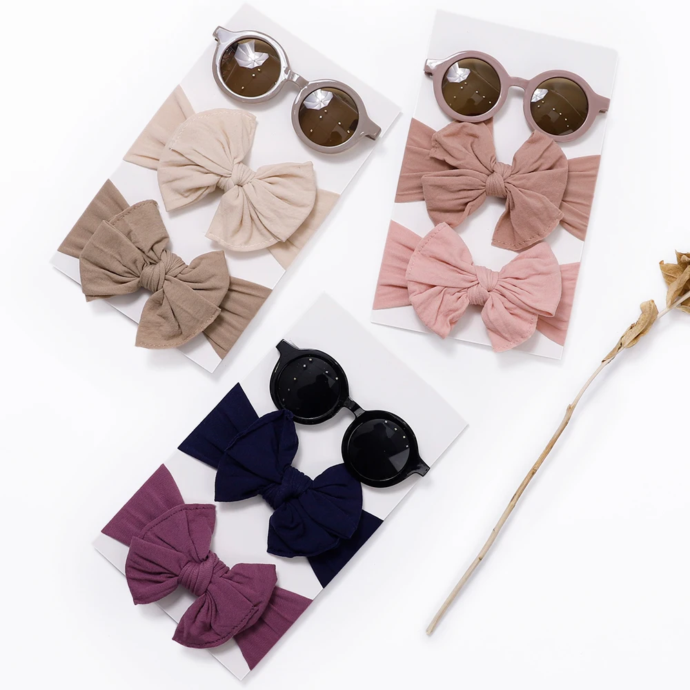 여아용 신생아 머리띠, 탄성 니트, 선글라스, 어린이 터번, 부드러운 어린이 나비 머리 장식, 헤어 액세서리, 3 개/세트 ...