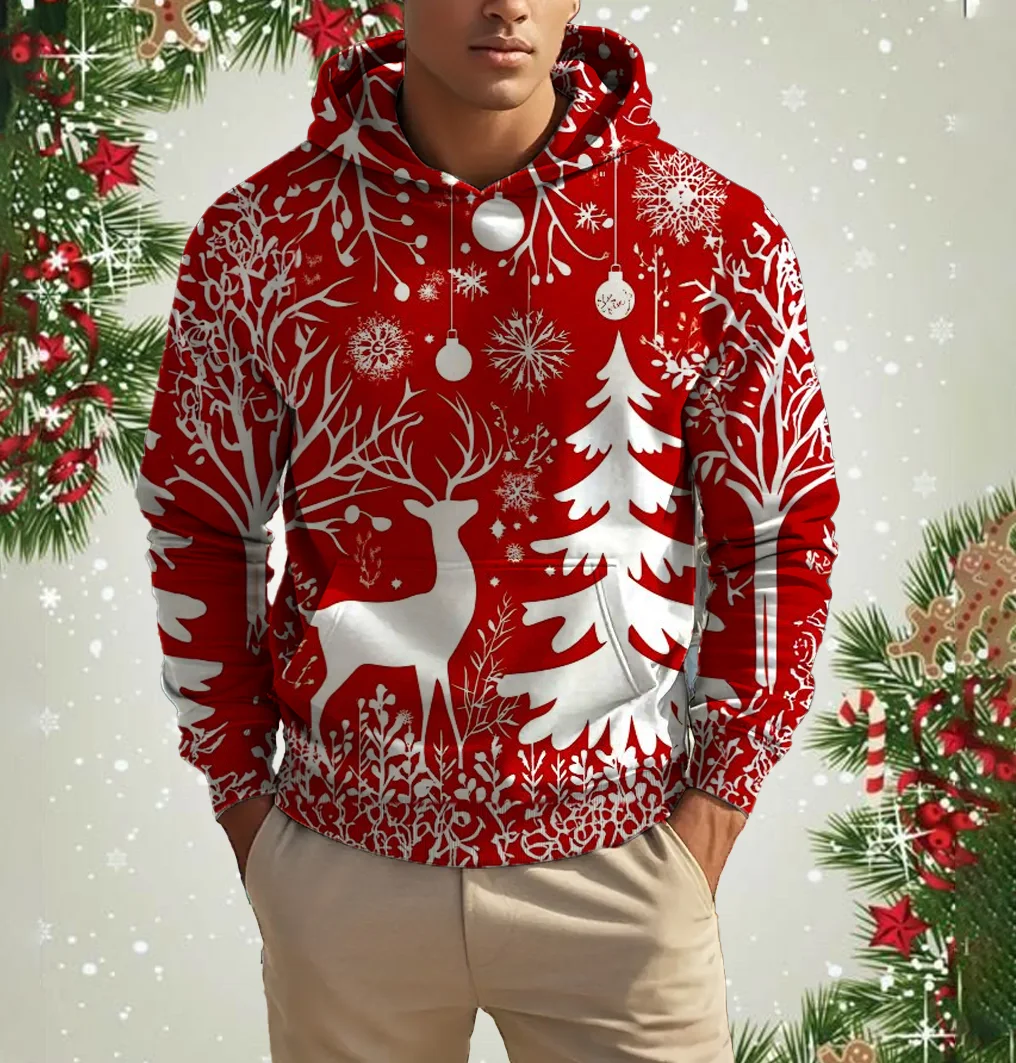Sudadera con capucha navideña 3D para hombre con estampado de árbol de ...