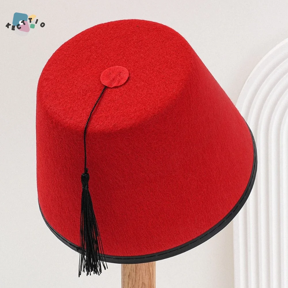 Universal Round Felt Fez Cap Breathable Red Color Tarboosh Fez Hat ...