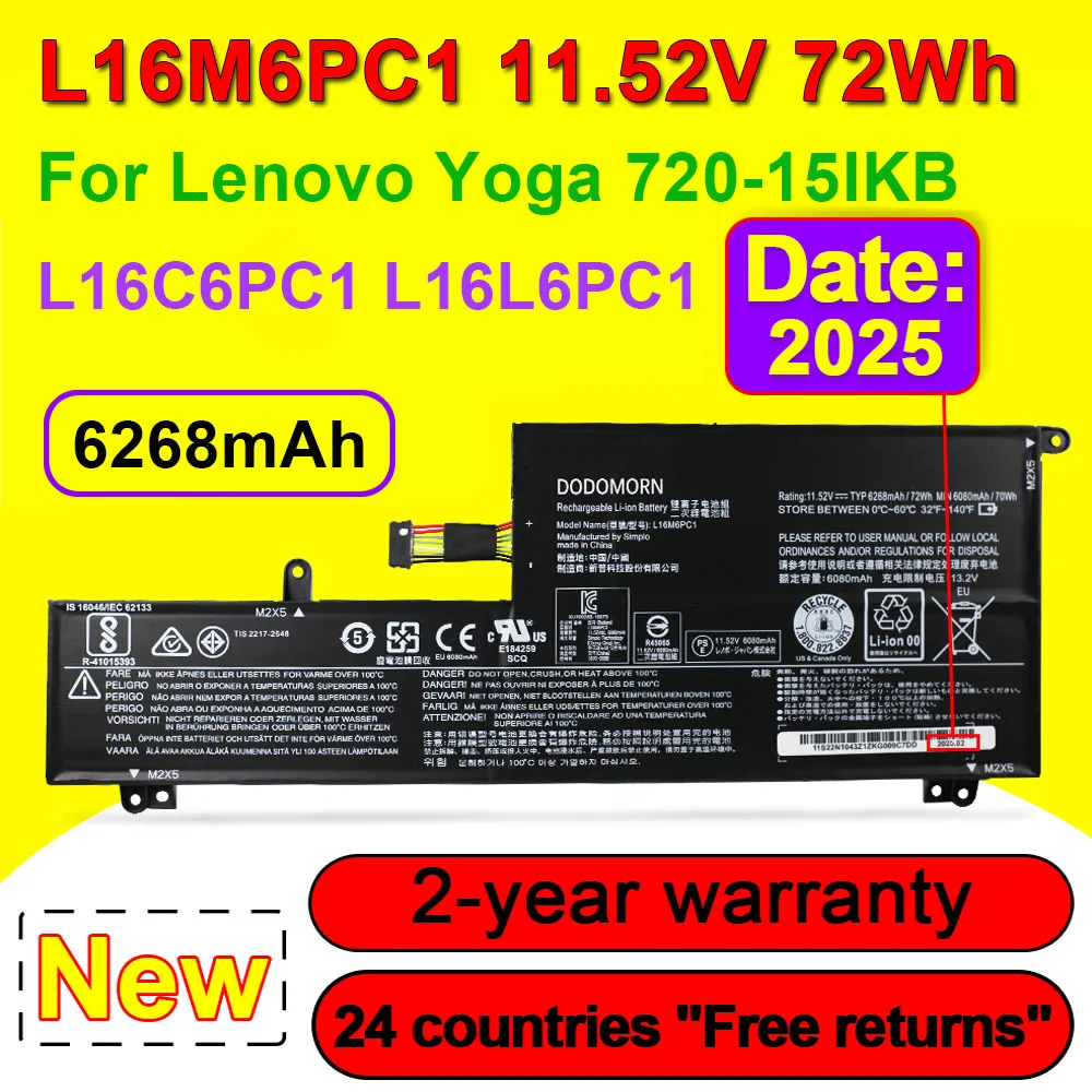 For Lenovo Yoga 720-15IKB 80X7 Series Laptop Battery L16M6PC1 L16L6PC1 ...