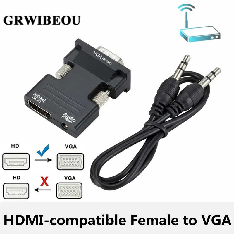 HD 1080P HDMI compatible Female to VGA Male Converter 3.5mm Audio Cable ...