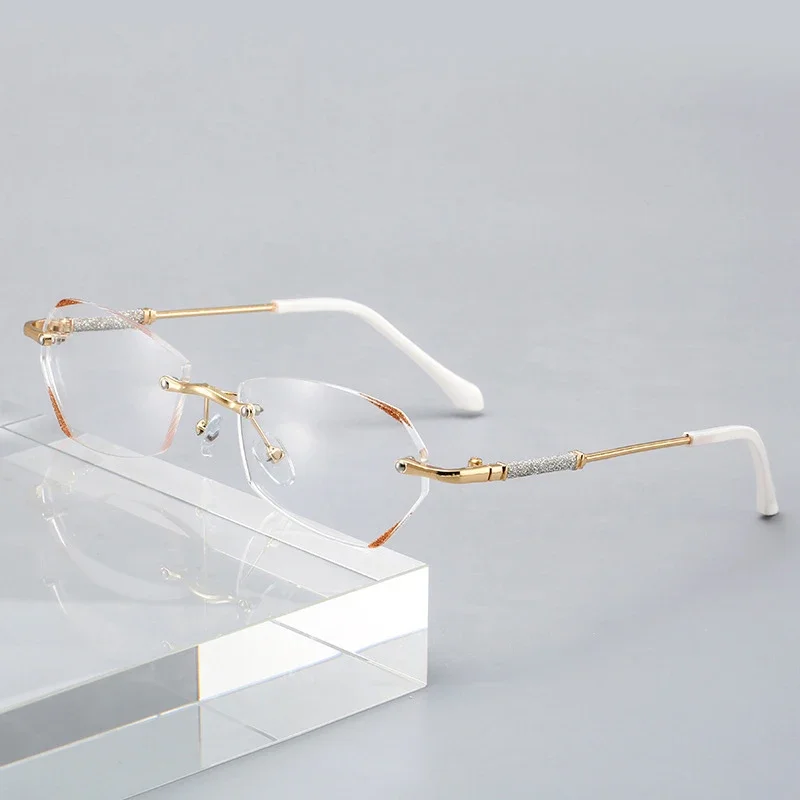 Presbyopic-Glasses-Luxury-Women-Rimless-Diamond-Cutting-Frame-Anti-Blue-Light-Eyeglasses ...