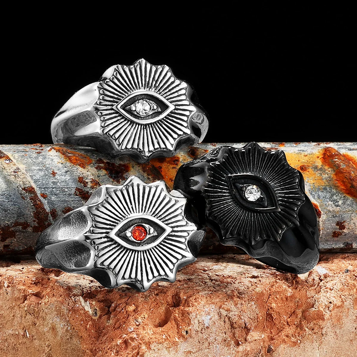 Masonic Illuminati Eye Men Rings Stainless Steel Punk Vintage Cool ...
