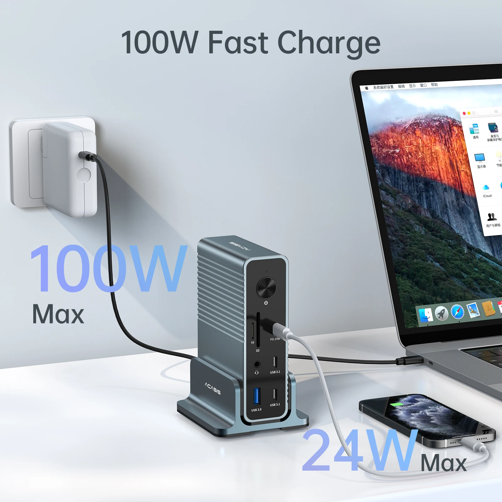 Acasis 15 in 1 Type-C Hub Docking Station For Macbook 4K HDMI USB C 3.1 ...