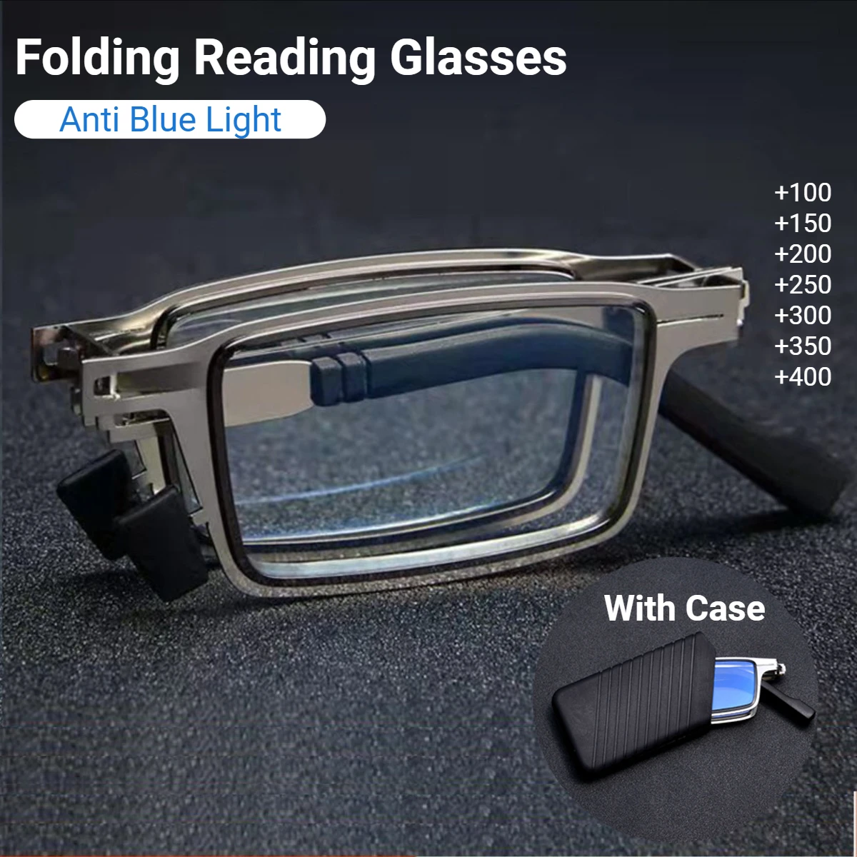 Portable Folding Reading Glasses Men Metal Round Square Anti Blue Light ...