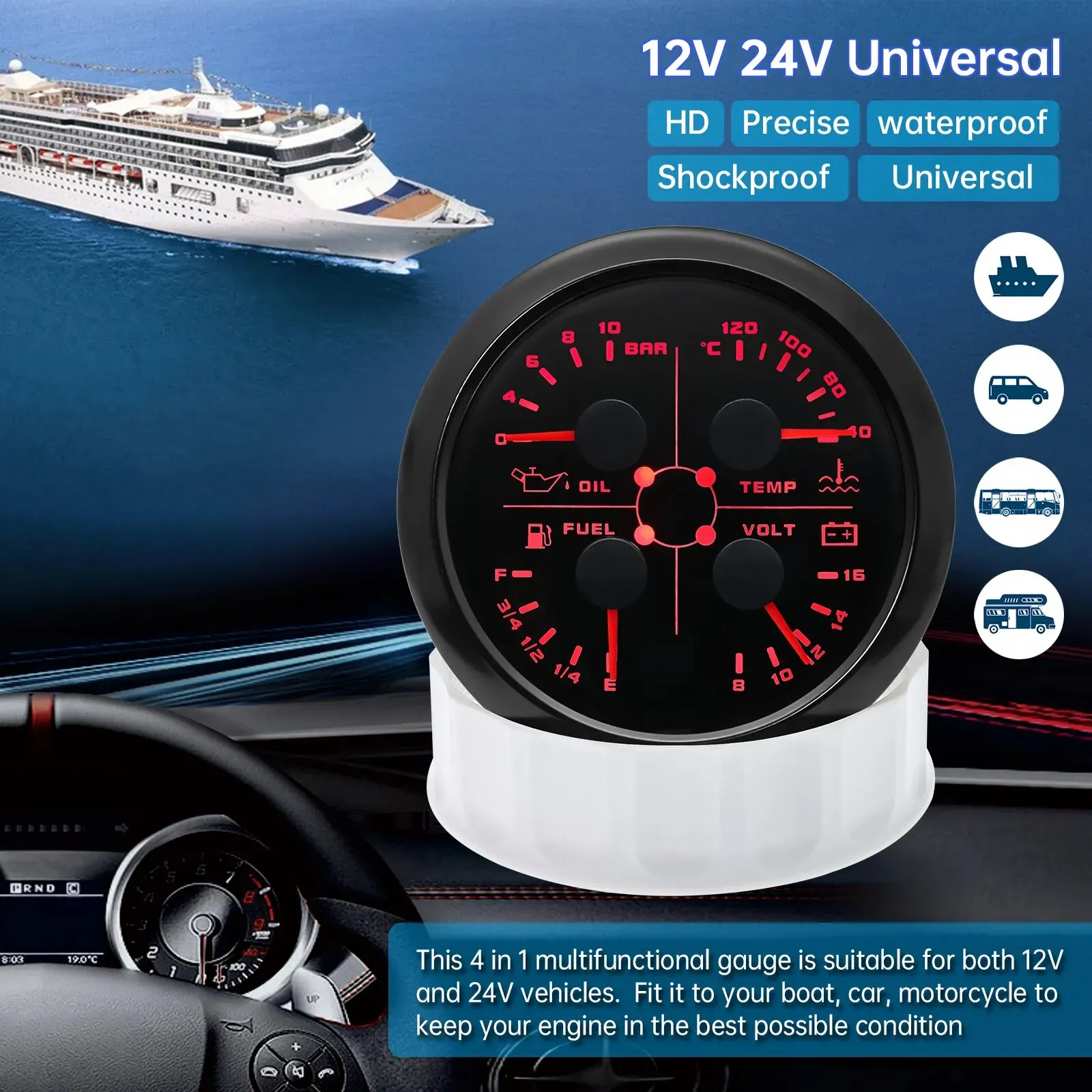 4-In-1-Multifunction-Gauge-85MM-Fuel-Pressure-Measurement-Oil-Pressure ...