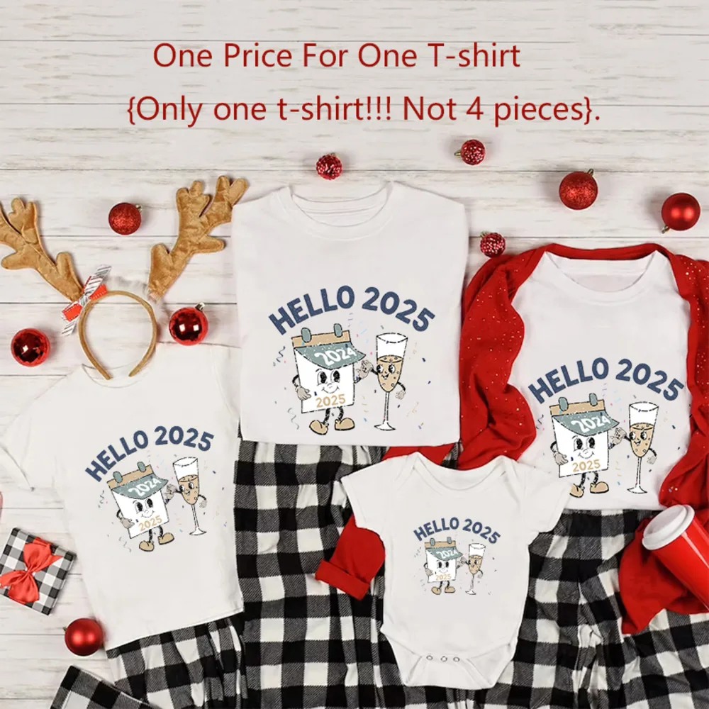 Hola 2025 Adiós 2024 Imprimir Conjuntos familiares a juego Camiseta de ...