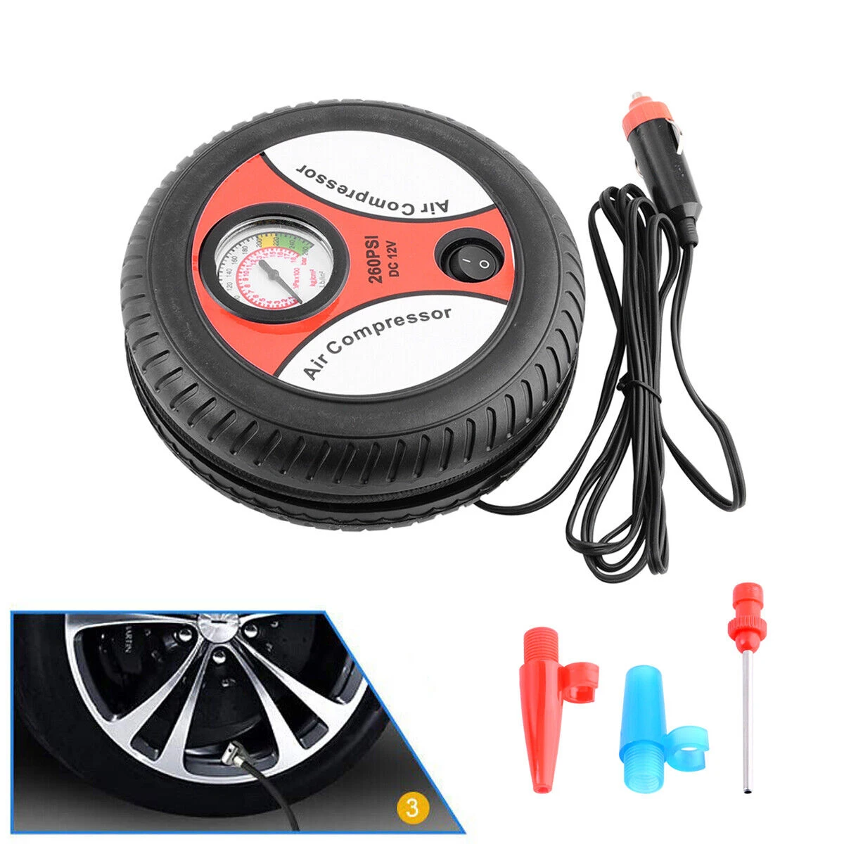 Portable Car Air Pump 260PSI DC 12V Portable Electric Air Pump ...
