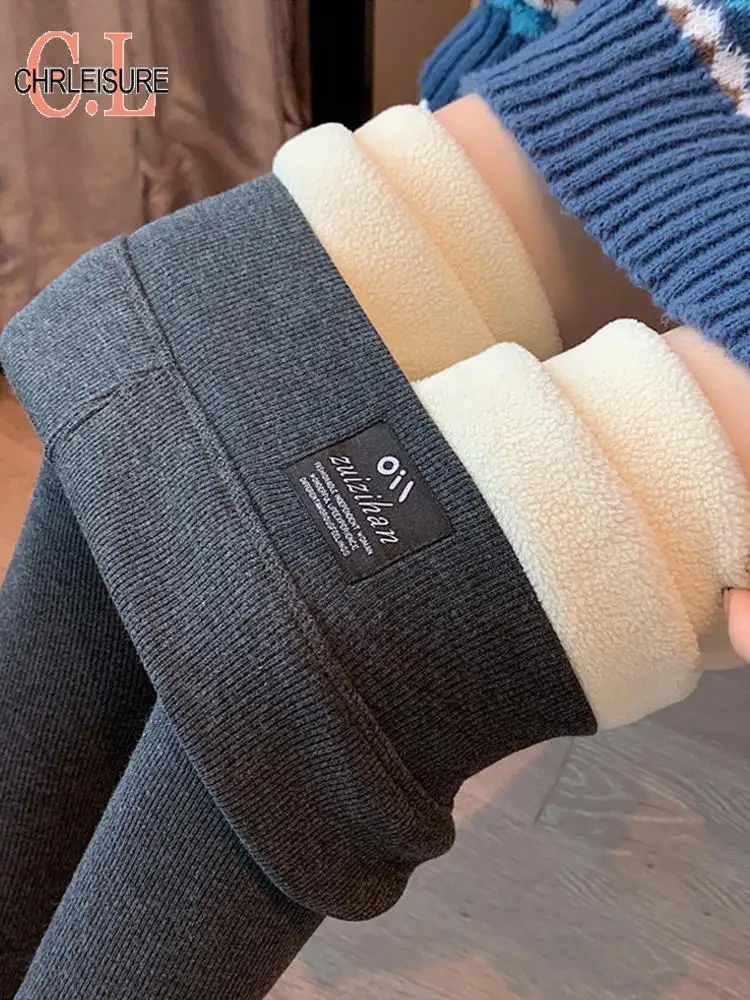 CHRLEISURE Lamb Fleece Leggings Women Seamless Winter Warm Tights High ...