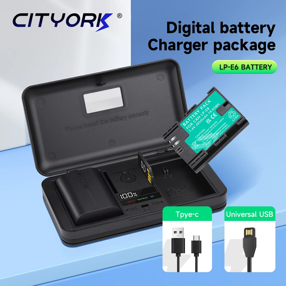 CITYORK-LP-E6-LP-E6-lpe6-Battery-Storage-Box-LCD-Dual-Charger-For-Canon ...