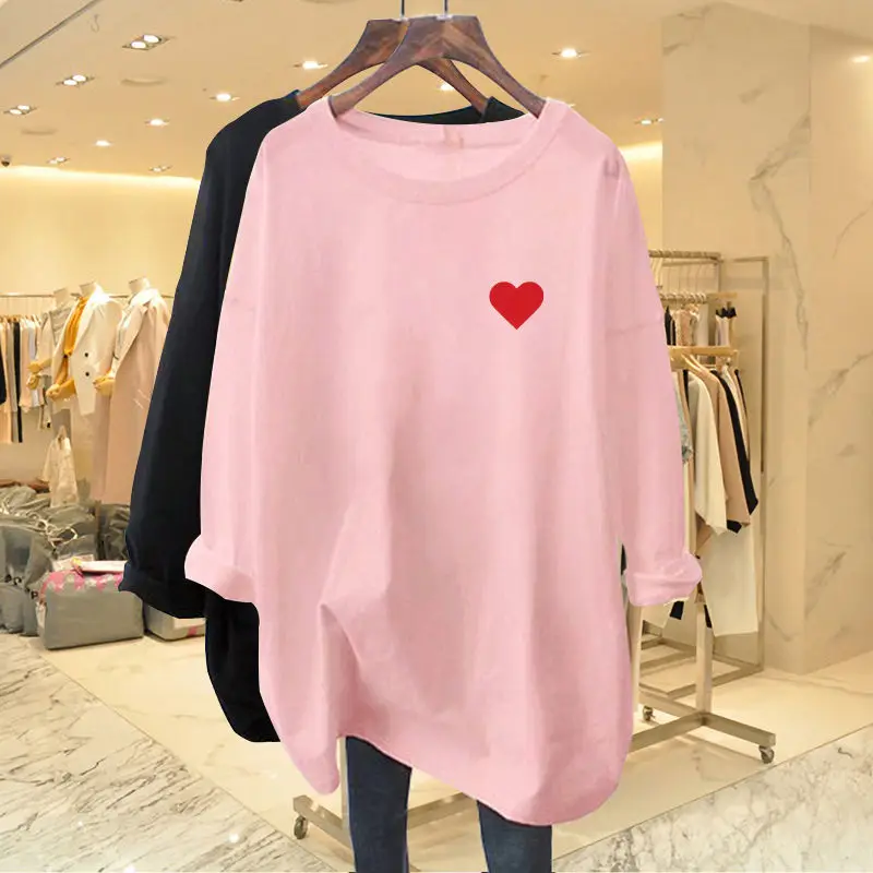 Women's Clothing Fashion Love Pure Cotton Long Sleeve T-shirt Autumn O ...