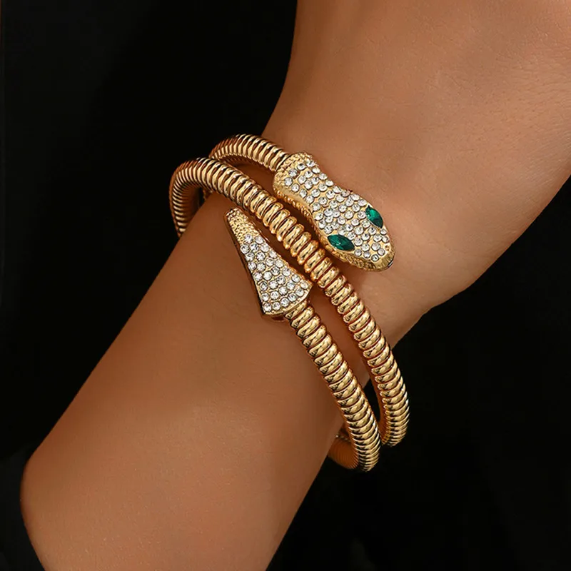 Fashion Punk Style Bracelet Crystal Decoration Snake Shaped Bangles For ...