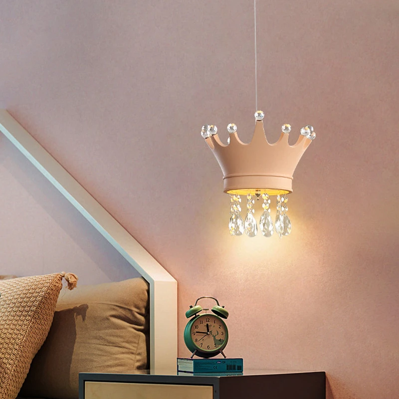 Kids Room Wall Lamps Crystal Crown Bedside Lamp Led Cartoon Creative ...