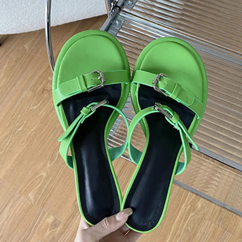 Fashion-Buckle-Women-Low-Thin-Heels-Slides-Slippers-Outdoor-Open-Toe ...