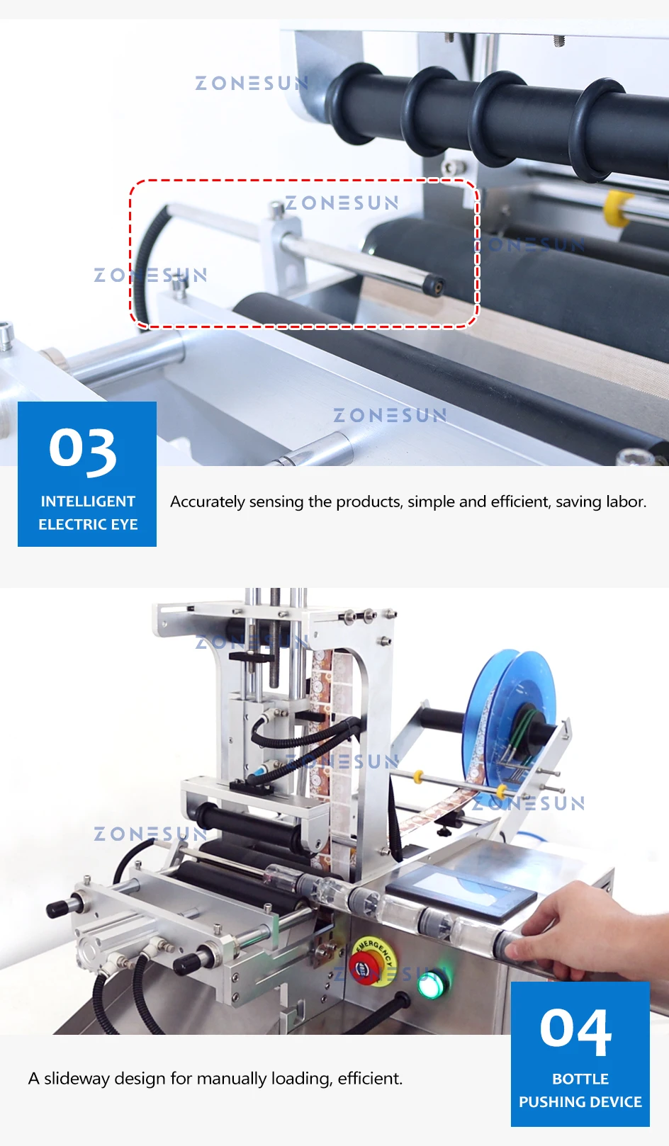 ZS-TB101 Tabletop Round Bottles Labeling Machine with Printer – ZONESUN