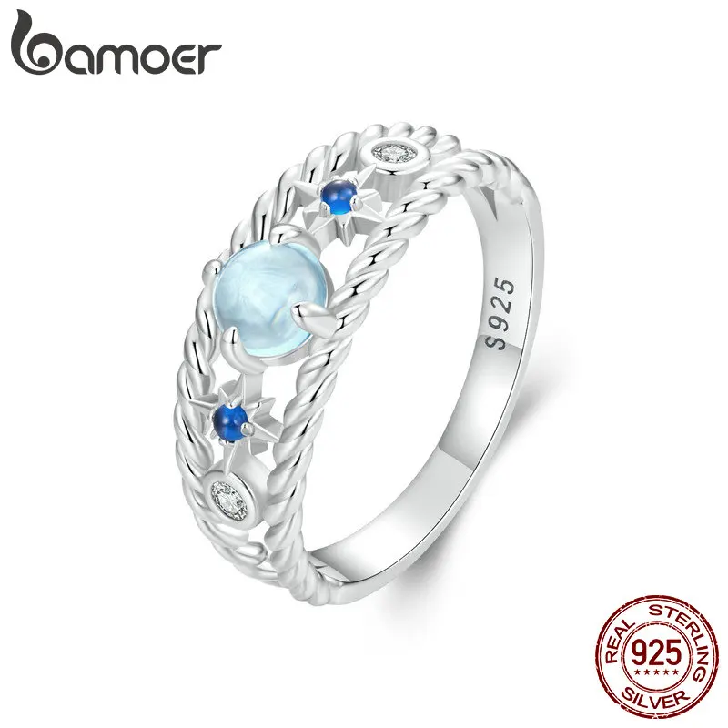 BAMOER 925 Sterling Silver Starry Ring Hollow-out Star Finger Ring for ...