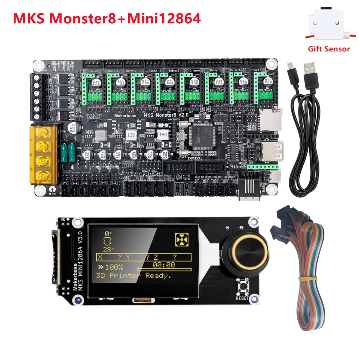 MKS-Monster8-V2-motherboard-32-Bit-Monster-controller-board-3D-printer ...