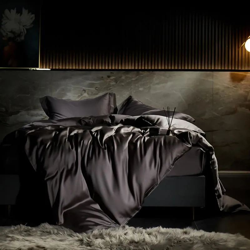 100%Eucalyptus Lyocell Silk Duvet Cover Set Bed Sheet Pillowcases ...