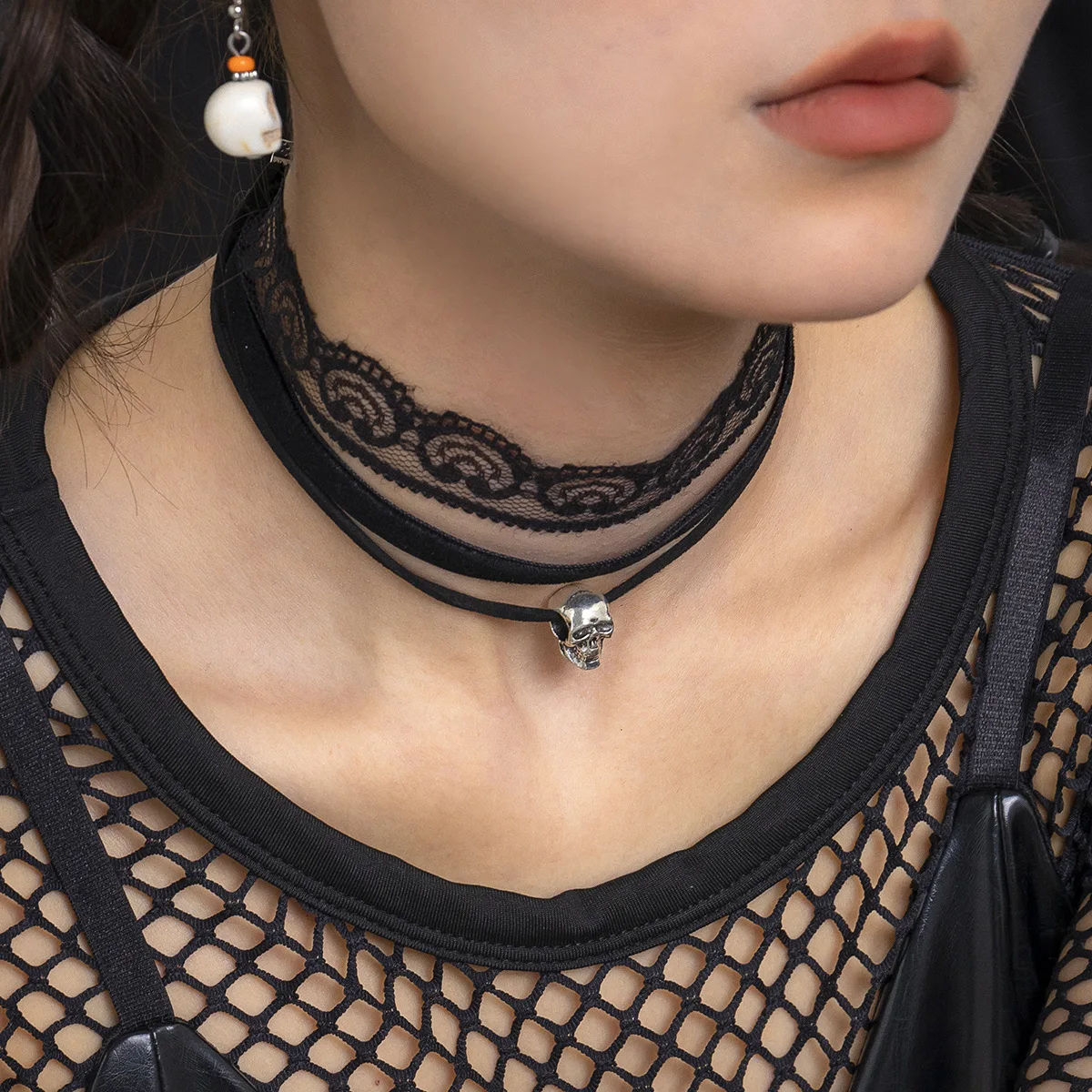 3pcs set Halloween Black Lace Skull Clavicle Chain Choker Necklace Jewelry For Women Fashion Gothic Vintage Party Wholesale Necklace AliExpress
