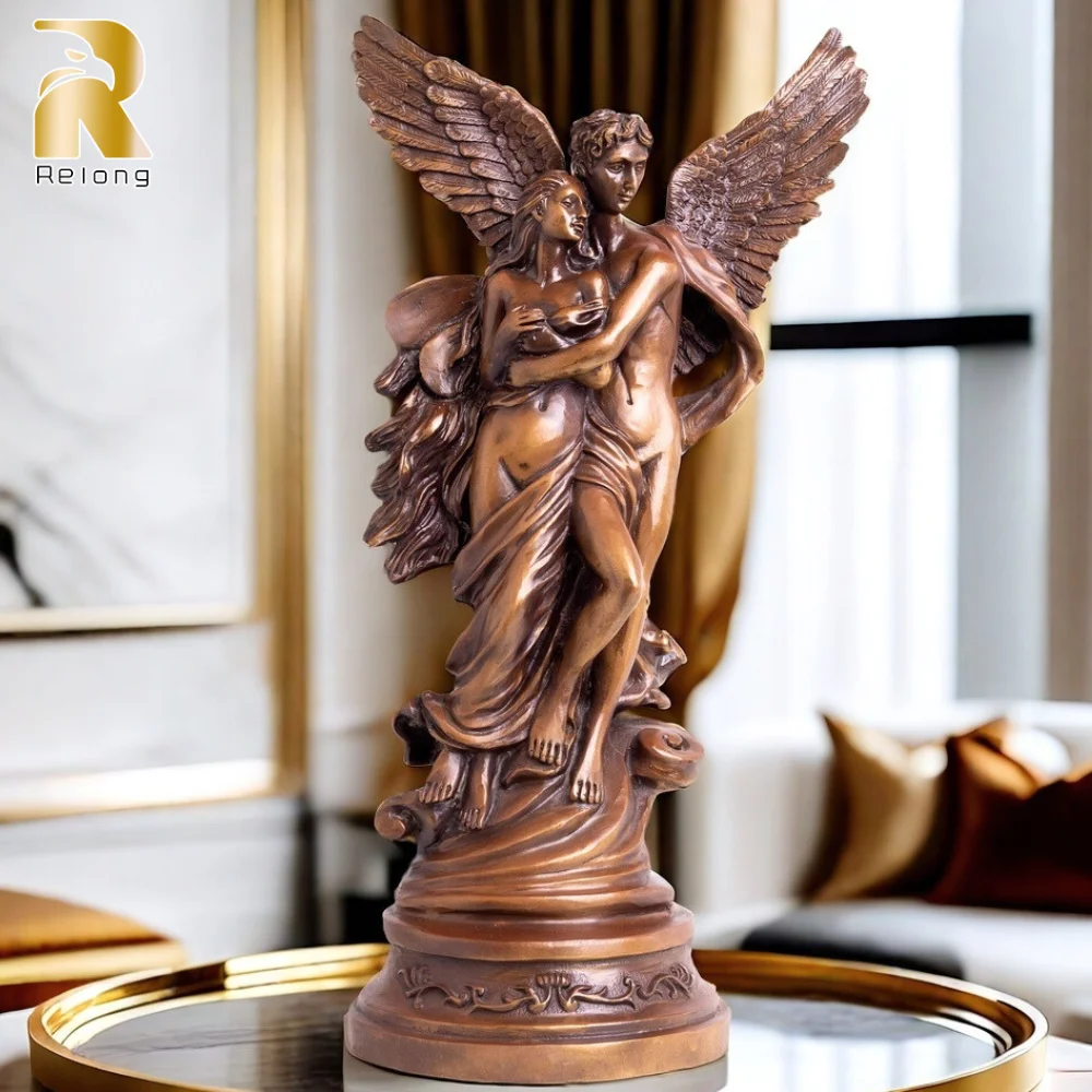 18.9" Casting Cupid and Psyche Bronze Statue Greek Love God Cupid ...
