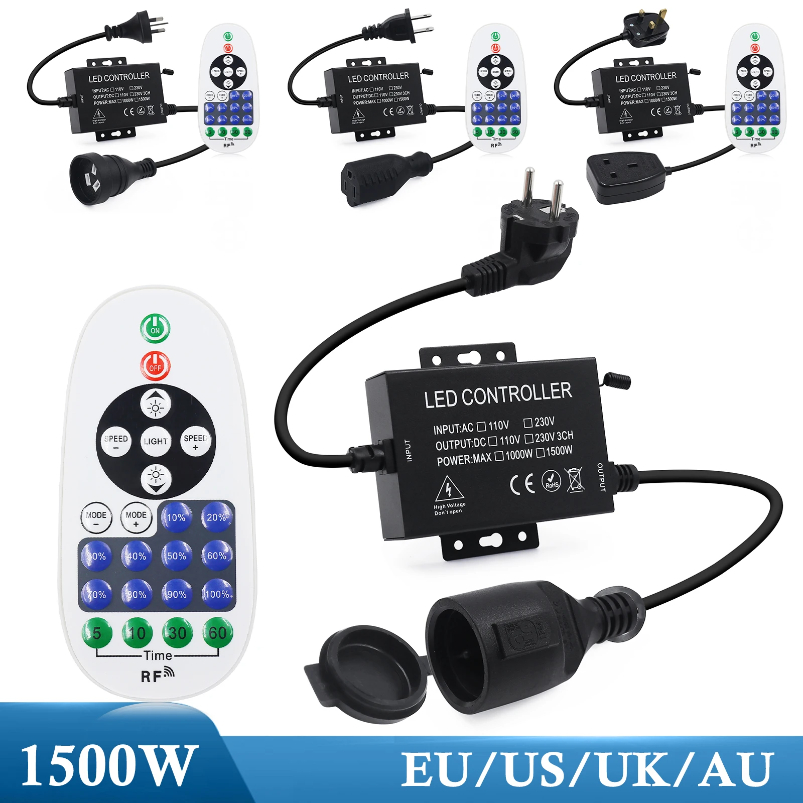 AC 110V 220V LED Strip Dimmer 23 Keys RF Remote Controller Dimmer for ...