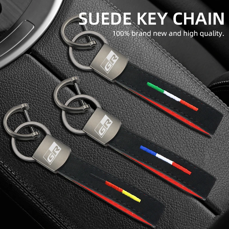 For Toyota GR GAZOO RACING leather key chain Italian flag Car leather ...