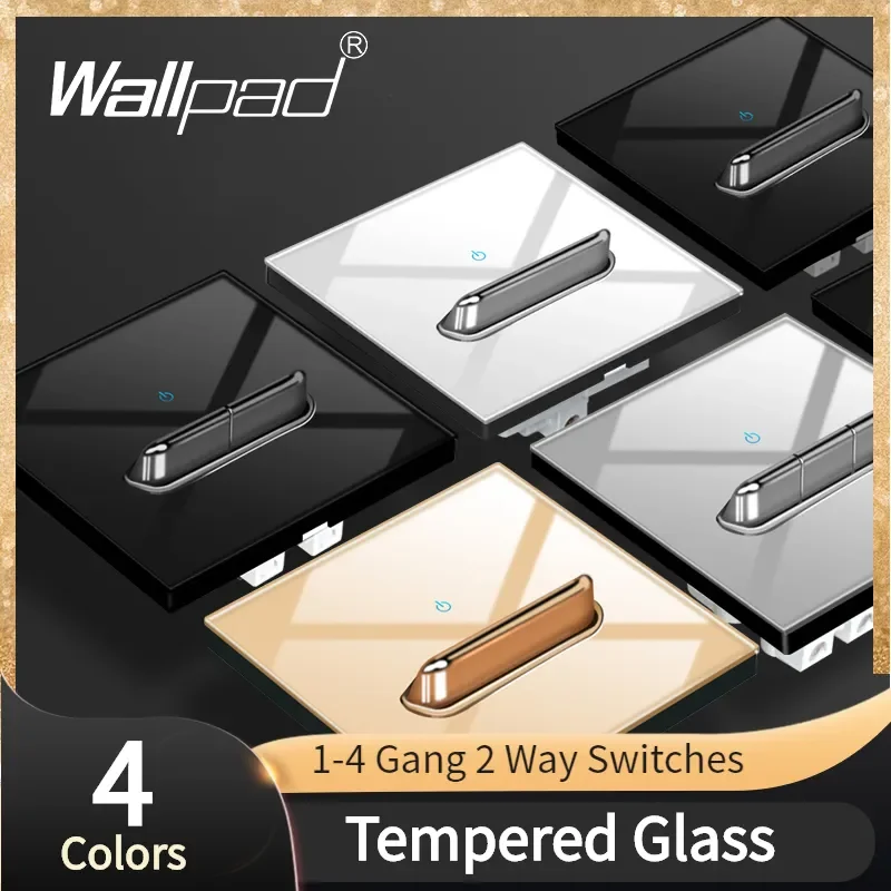 Wall-Light-Switch-Chrome-Toggle-Press-Button-Tempered-Glass-Plate-Blue ...