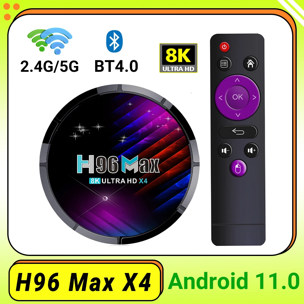 H96 MAX X4 Android 11.0 TV kutusu Amlogic S905X4 2.4G/5G Wifi BT4.0 8K ...