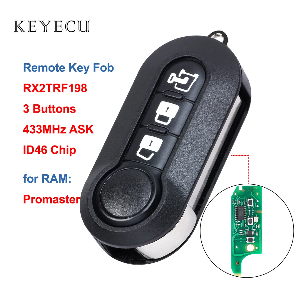 Keyecu Flip Remote Key Fob 3 Buttons ASK 433Mhz ID46 for RAM Promaster ...